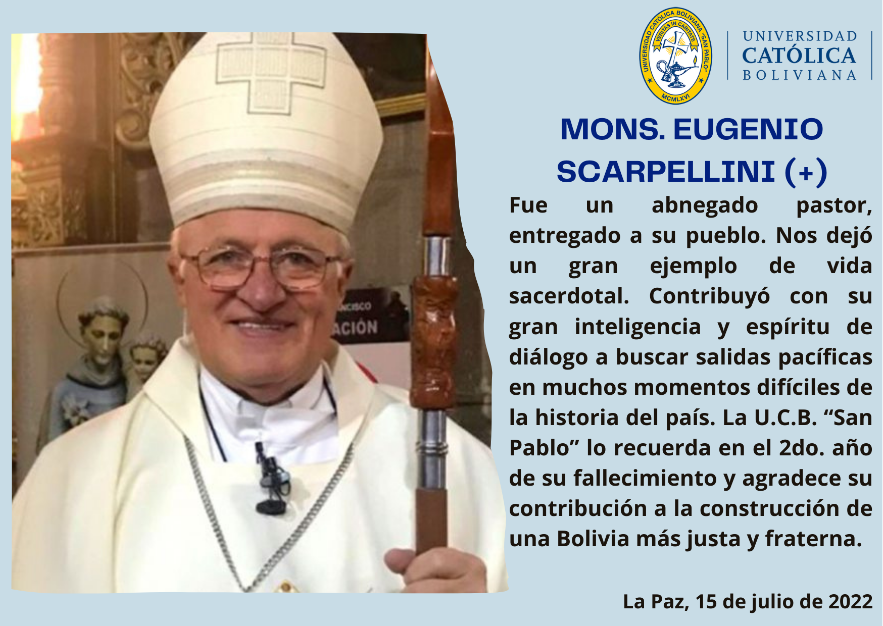 LA U.C.B. "SAN PABLO" RECUERDA LOS DOS AÑOS DE FALLECIMIENTO DE MONS ...